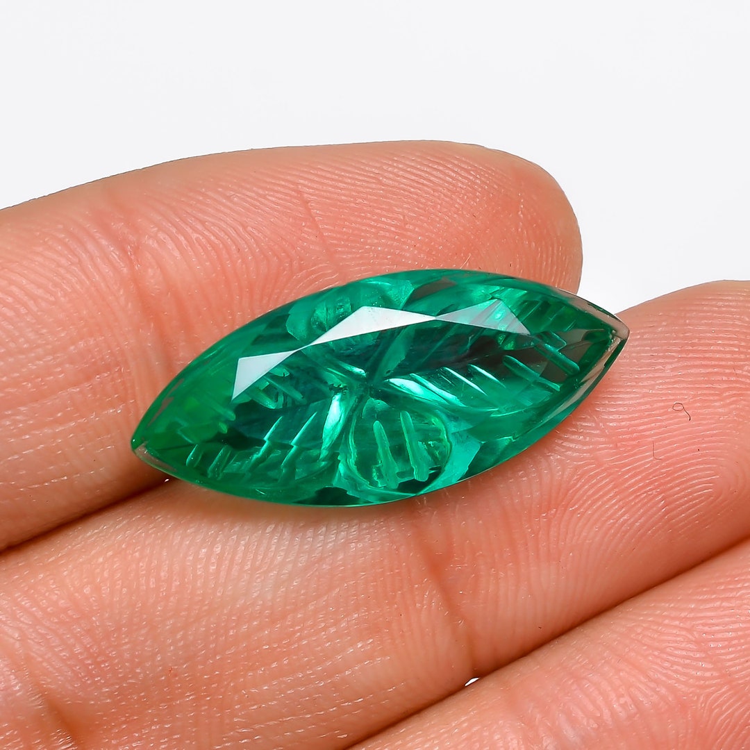 9.5 Ct Loose Emerald Carved Cut Stone Lab Created Emerald Marquise ...