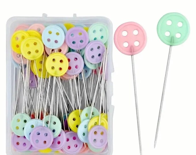 100 X Button Sewing Pins, Pastel Pins, Flat Head Pins, Sewing ...