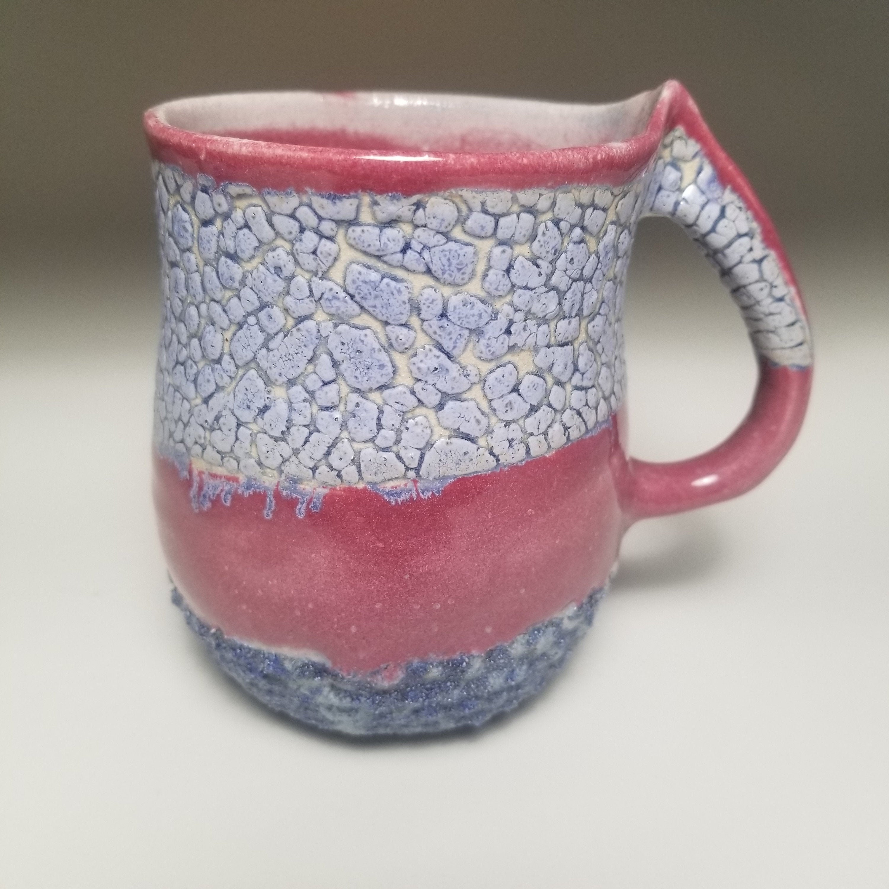 Sand Mug Pink Gloss Blue Crawl - Etsy