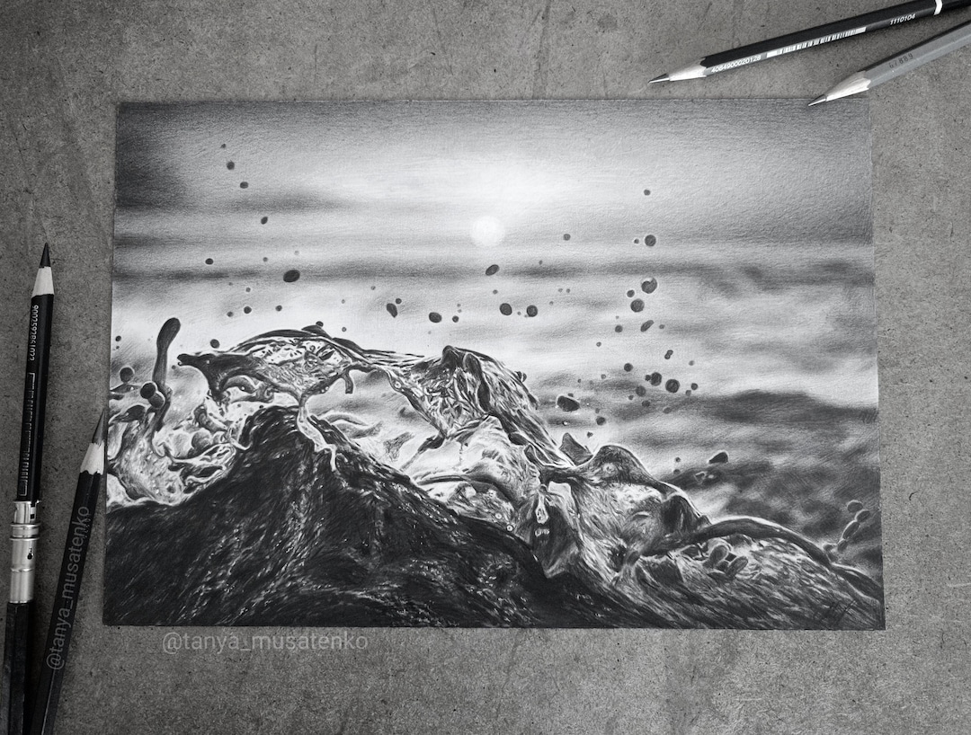 Original Pencil Drawing "the Sea", Hand Drawn Artwork - Etsy