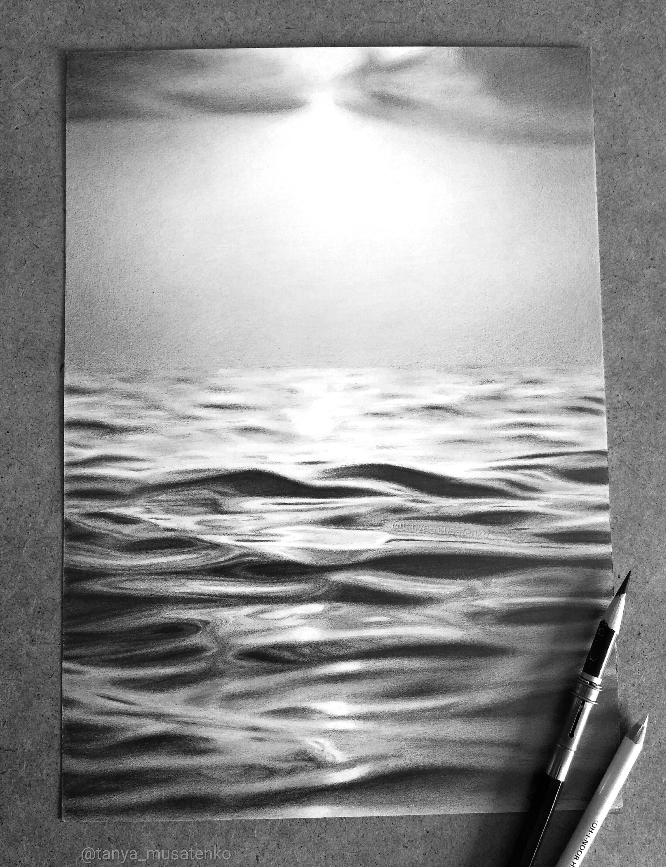 Original Pencil Drawing of the Sea, Graphite Fine Art, Custom Pencil ...