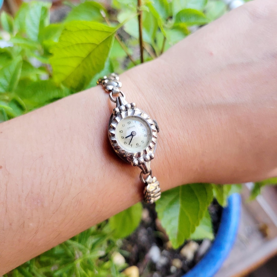 Vintage 10K RGP Swiss Orvin Classic Silver Womens Womans Analog Stretch ...