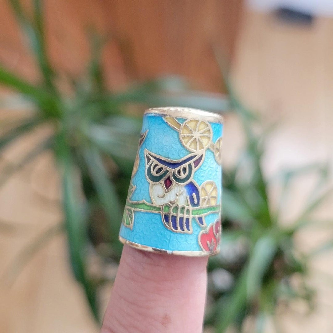 RARE* Vintage Cloisonne Bird Owl Thimble - Etsy