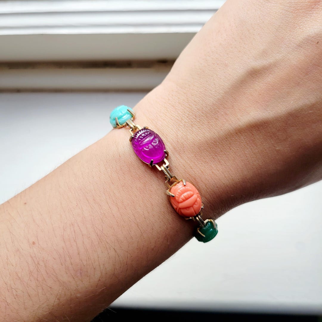 Vintage Classic Egyptian Scarab Gemstone Bracelet - Etsy
