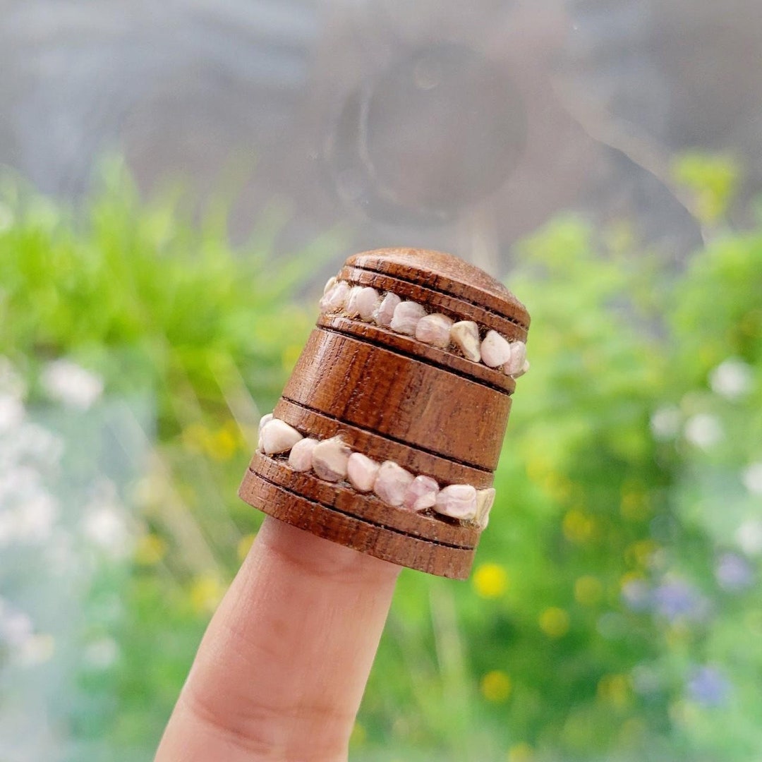Vintage Wooden Thimble With Pink Quartz Pebbles - Etsy