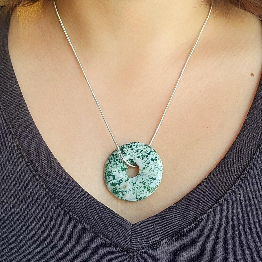 Vintage Silver Pi Stone Green Spot Necklace - Etsy