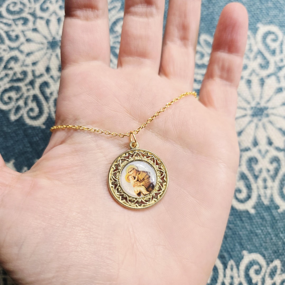 Vintage Dainty Gold Saint St Anthony Medallion Medal Necklace - Etsy