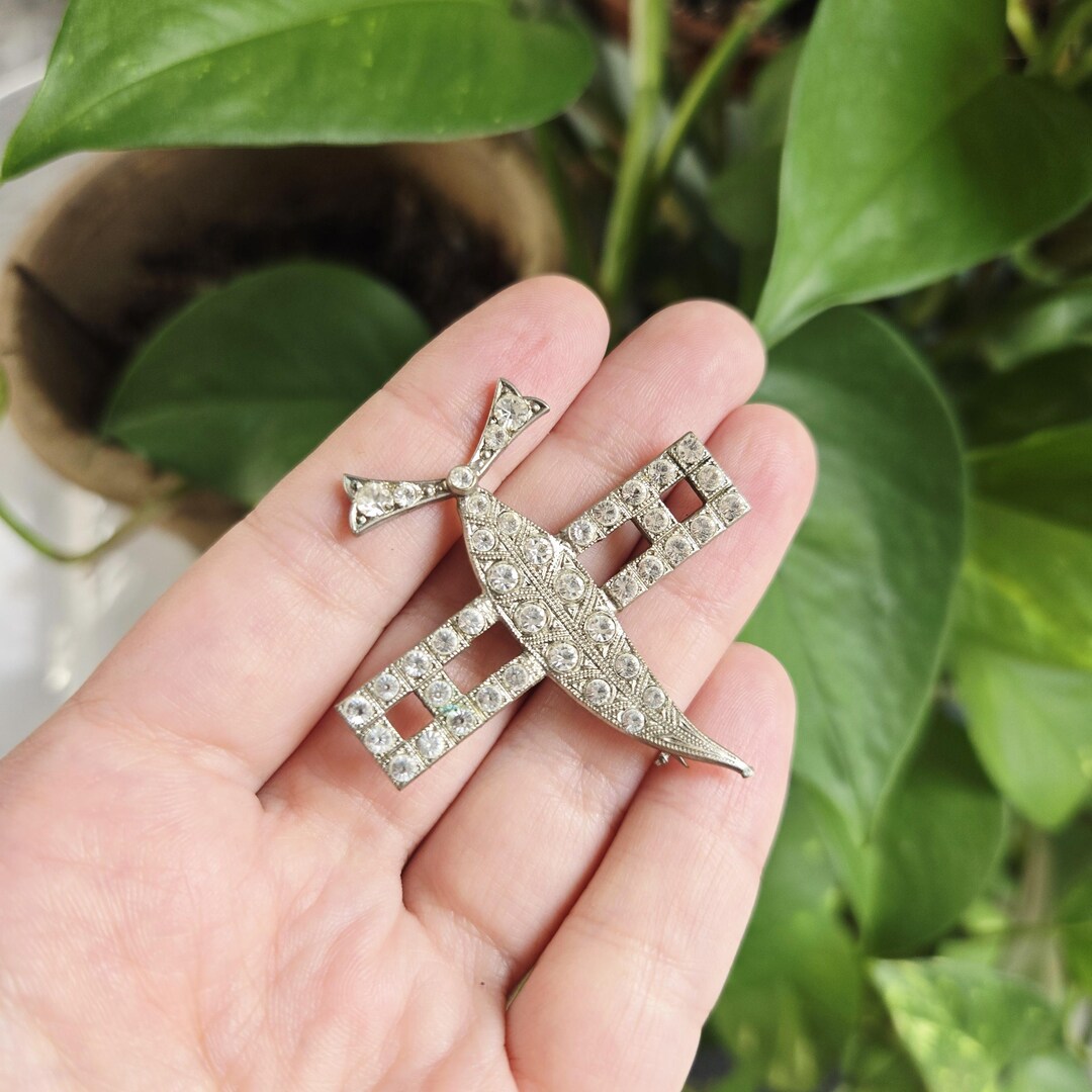 Vintage Silver Rhinestone Airplane Lapel Brooch Pin - Etsy