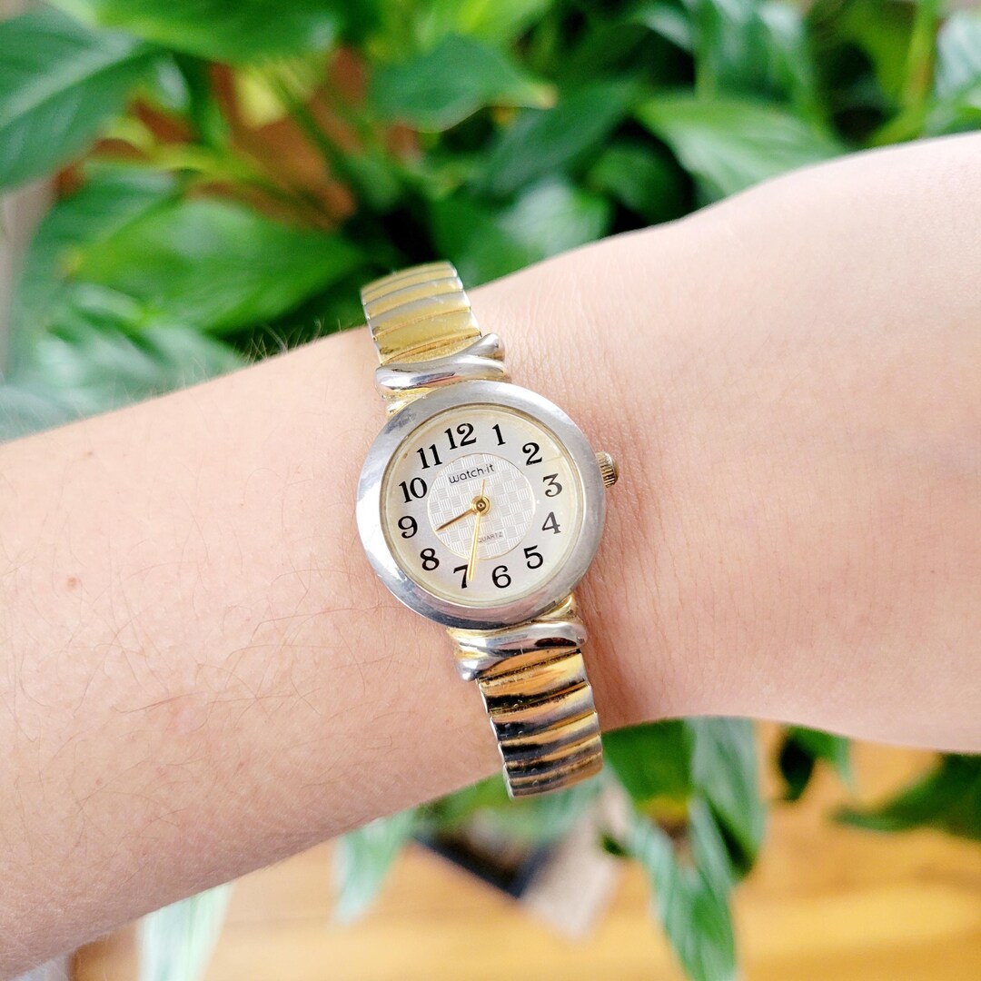 Vintage Watchit Classic Silver & Gold Womens Womans Analog Stretch ...