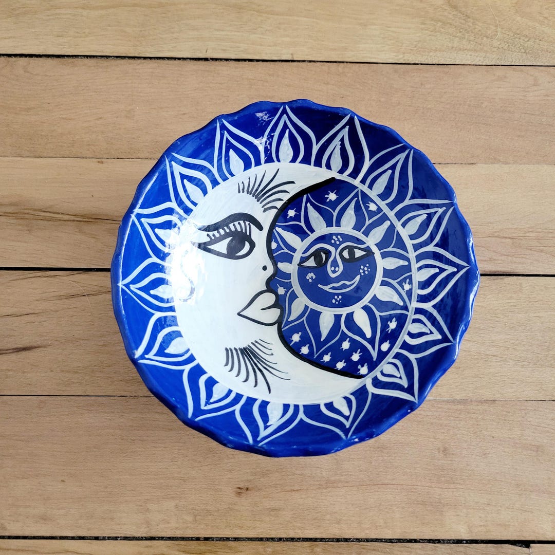 Vintage Handpainted Sun Moon Face Bowl - Etsy