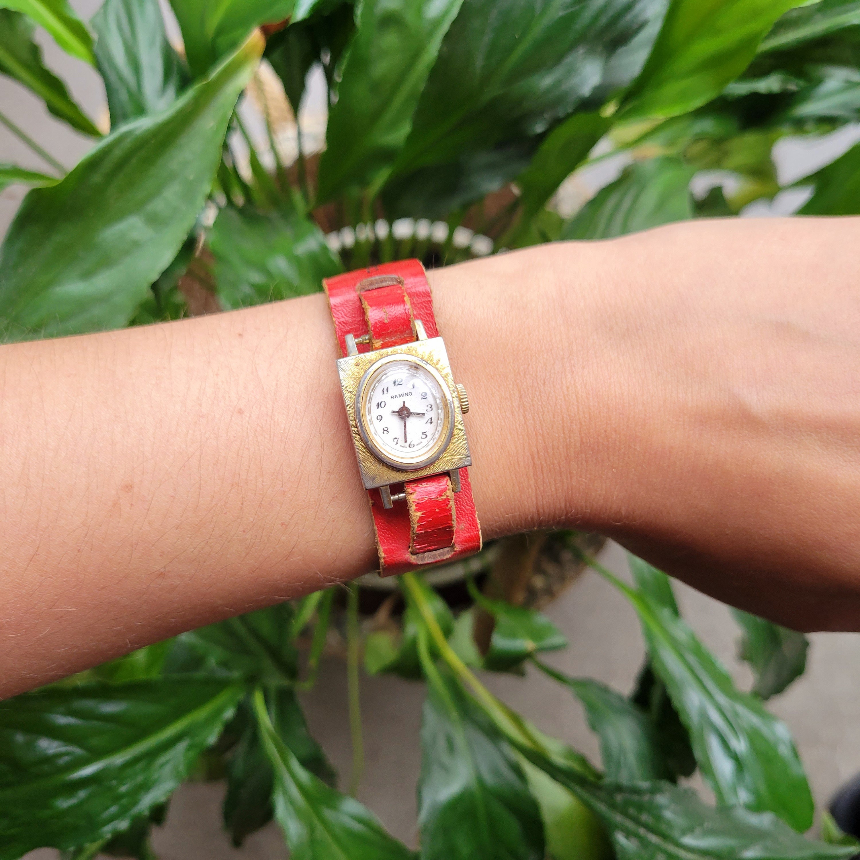 Vintage Swiss Ramino Red Leather Watch - Etsy