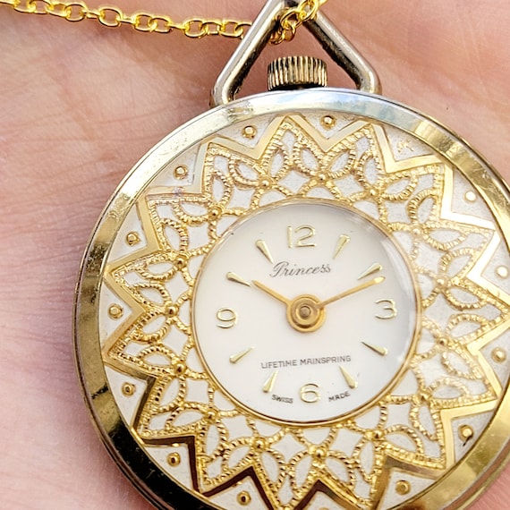 Vintage Swiss Princess Ornate Watch Necklace - Gem