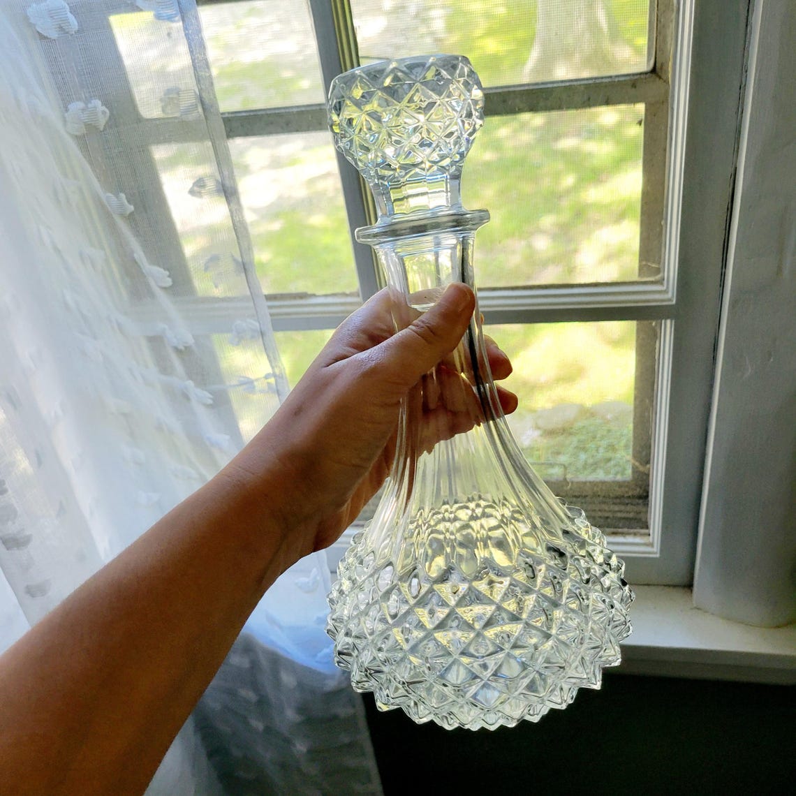 Vintage Diamond Point Crystal Glass Ships Captain Ornate Whiskey ...