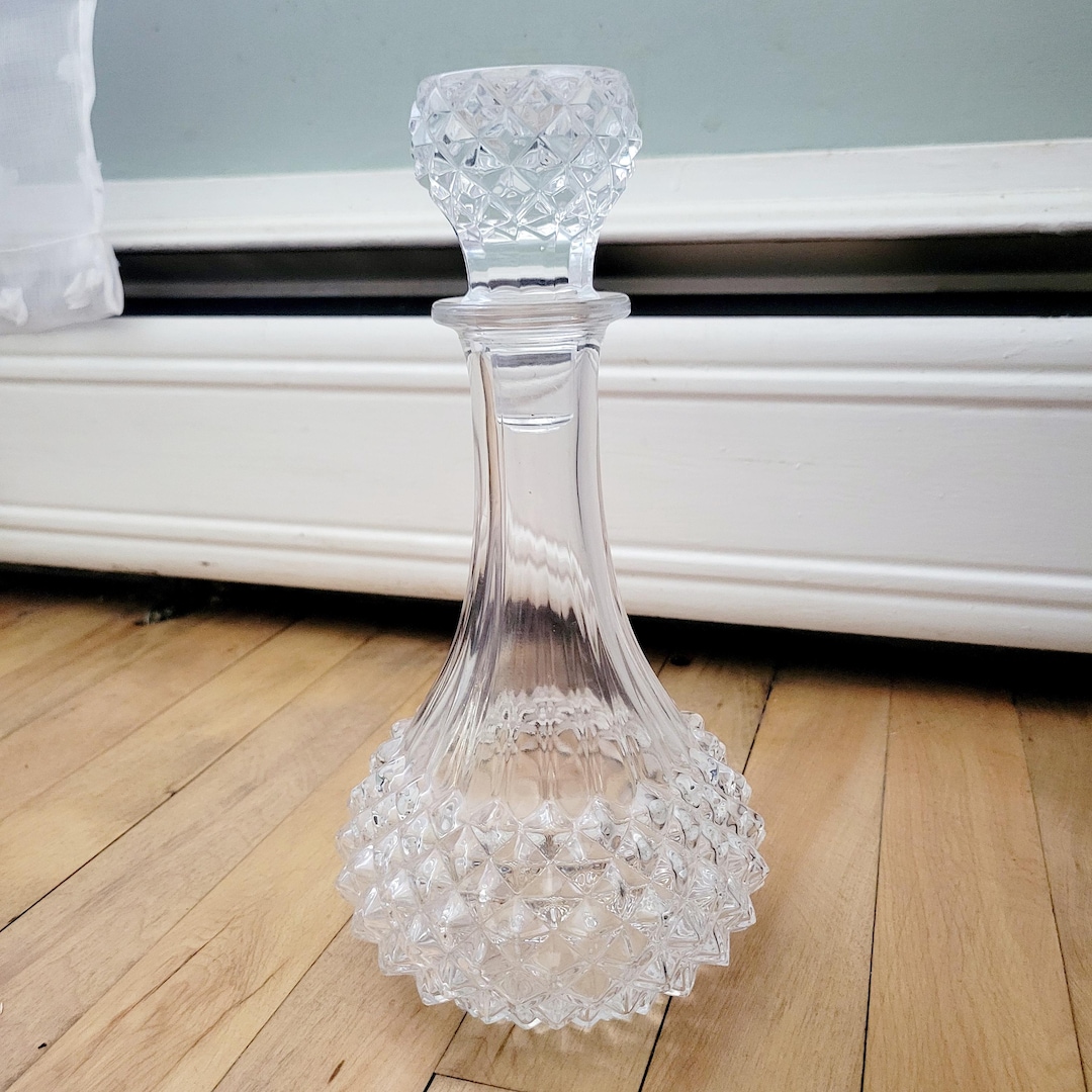 Vintage Diamond Point Crystal Glass Ships Captain Ornate Whiskey ...