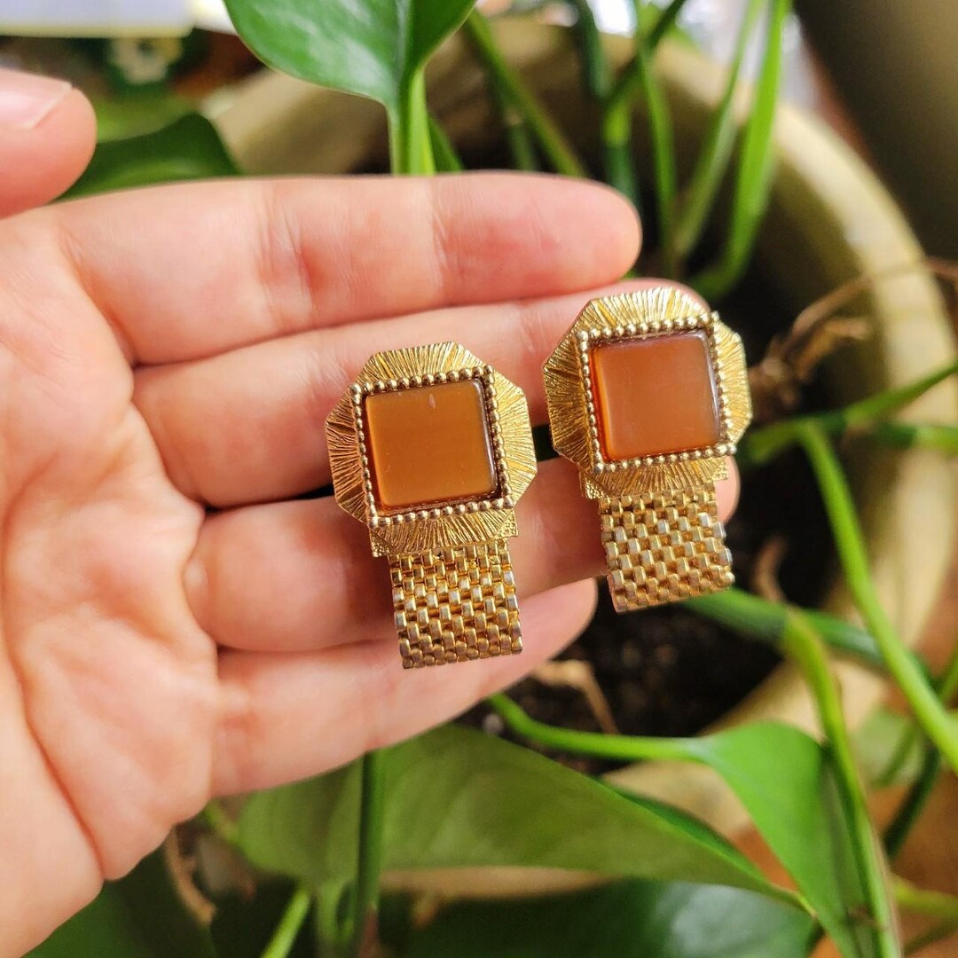 Vintage 1980s Swank Mesh Chain Gold Modernist Square Cuff Links With ...