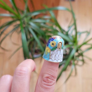 RARE* Vintage Cloisonne Bird Owl Thimble - Etsy