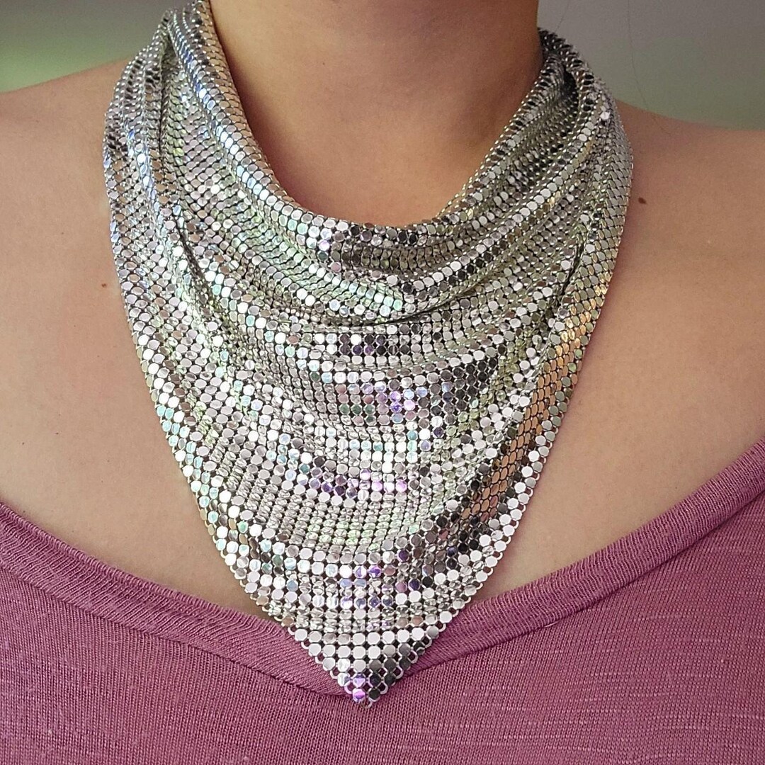 Vintage Silver Chain Mail Bib Mesh Necklace - Etsy