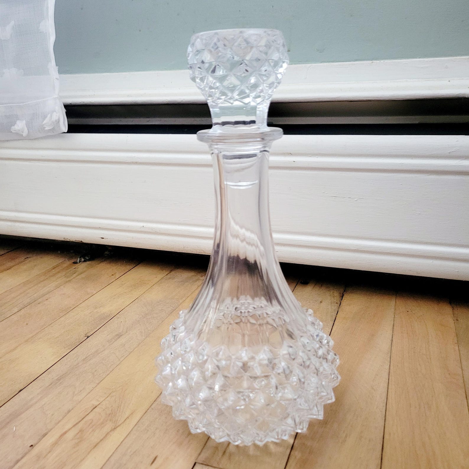 Vintage Diamond Point Crystal Glass Ships Captain Ornate Whiskey ...