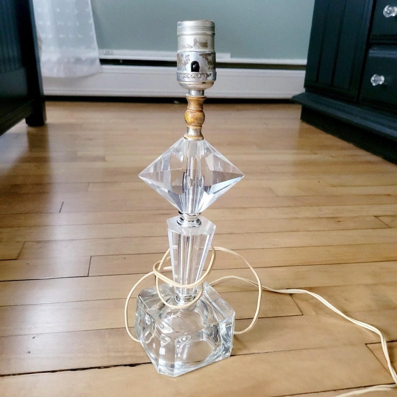 Vintage Glass Crystal Boudoir Lamp - Etsy