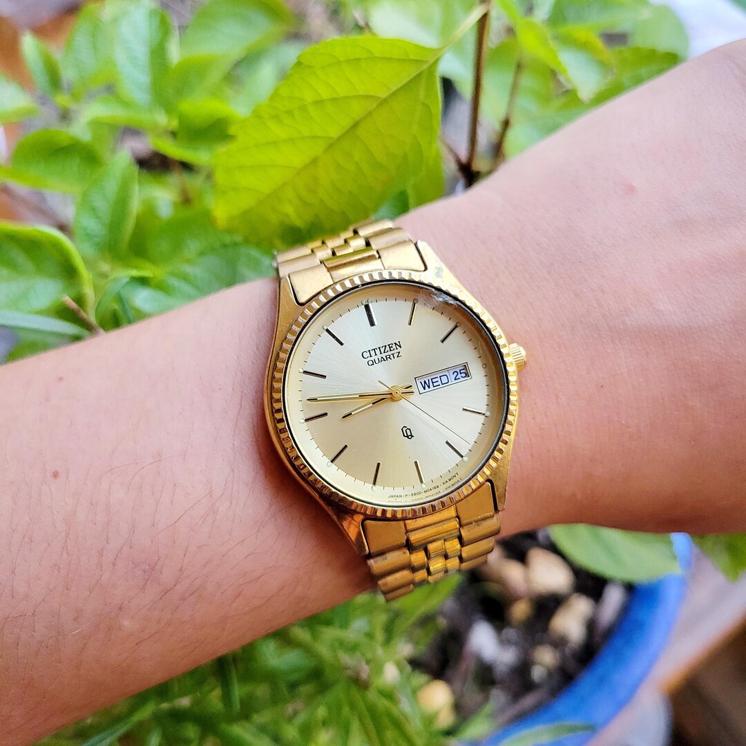 Classic Gold Citizen Quartz Glow in the Dark Calendar Watch - Etsy