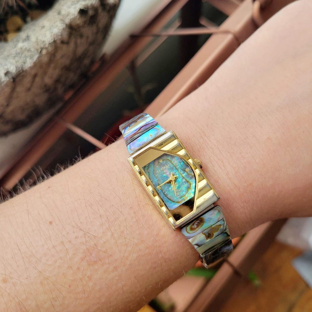 Abalone Shell LA Express Classic Womens Womans Blue & Gold Rectangular ...