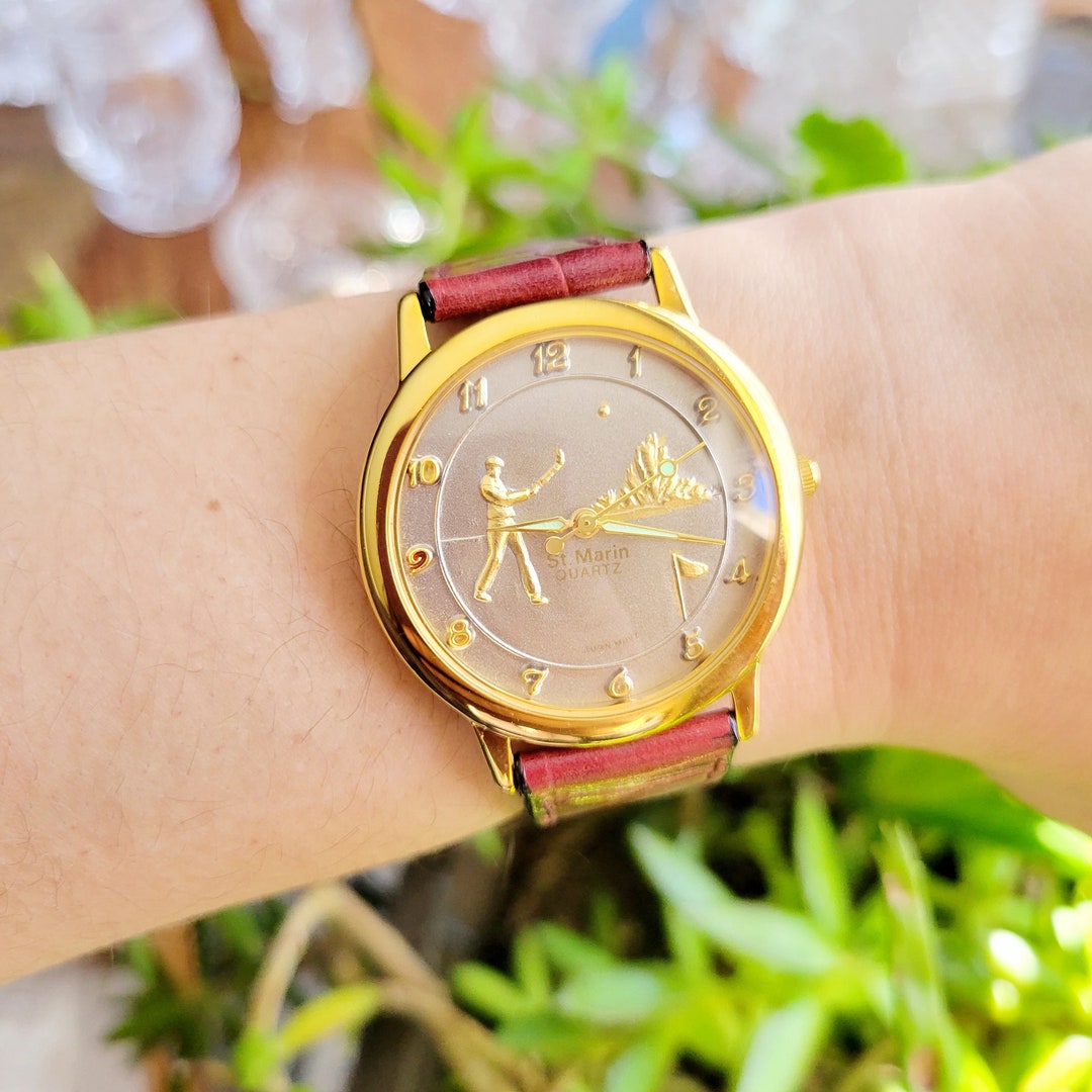 Vintage St Marin Quartz Genuine Leather Burgundy Watch - Etsy