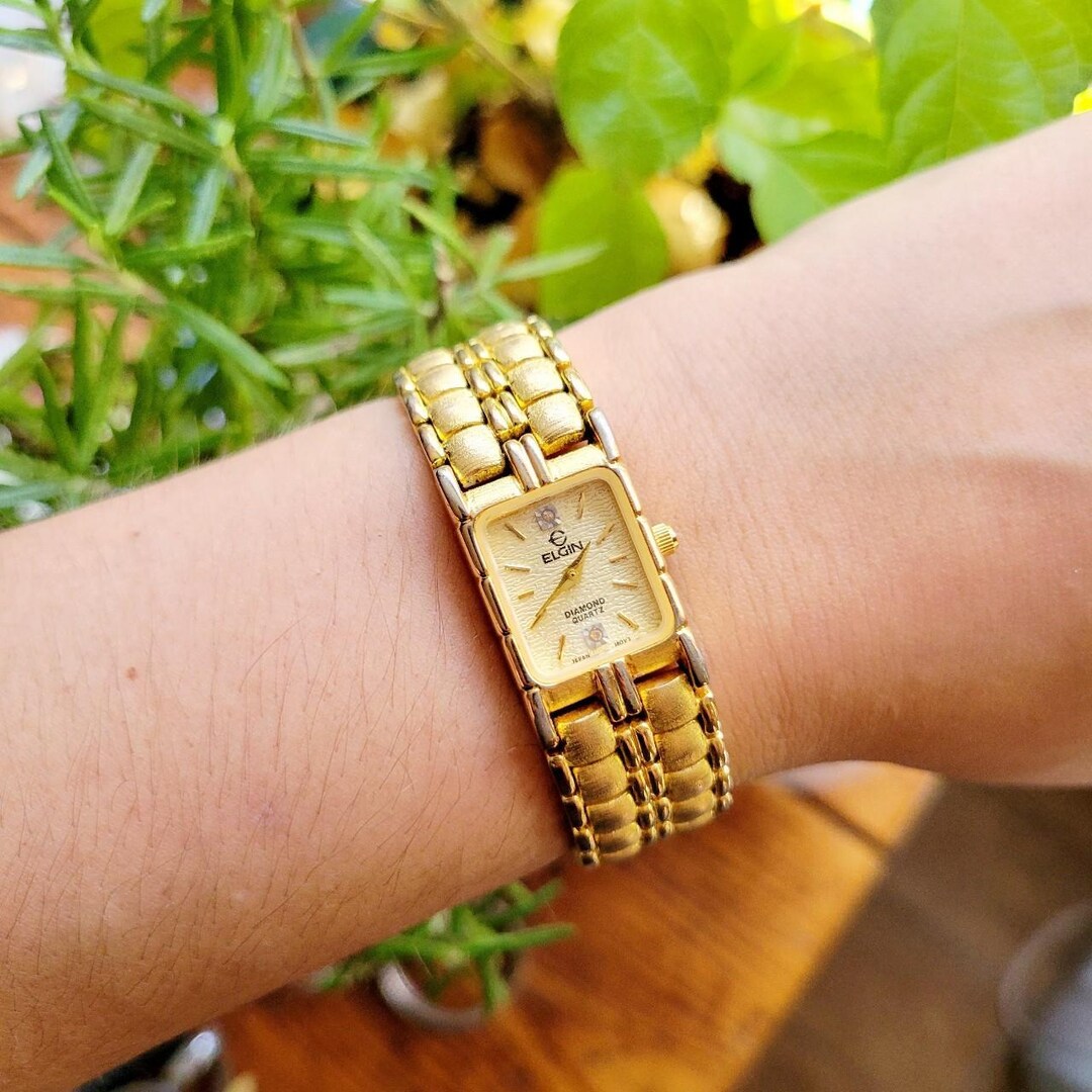 Vintage Gold Elgin Genuine Diamond Quartz Watch - Etsy