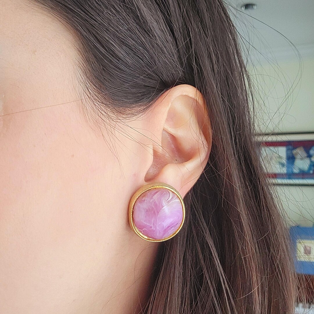 Vintage Kramer Pink & Gold Stone Clip-on Stud Earrings - Etsy