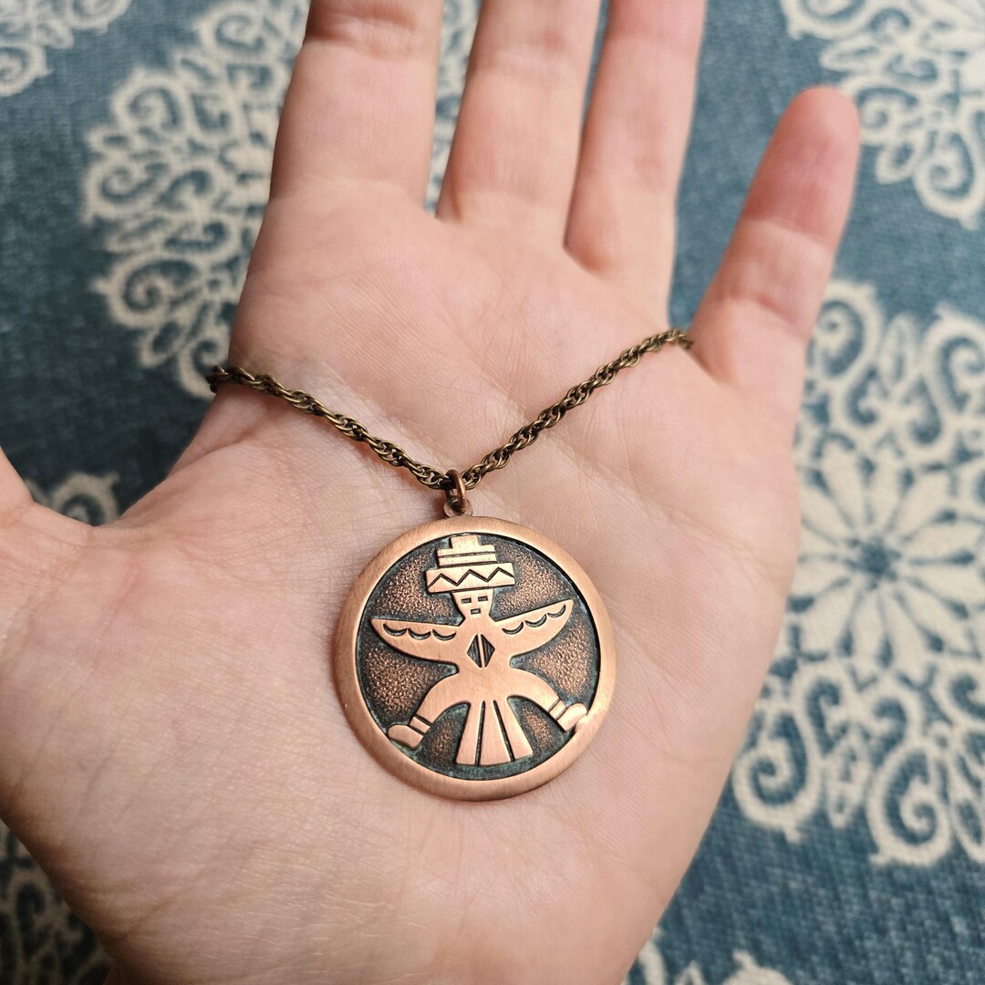 Vintage Native American Copper Zuni Knife Wingbird Man Pueblo Necklace ...