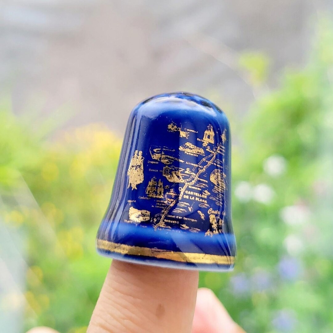 Vintage Alcossebre Navy Blue & Gold Map Thimble - Etsy