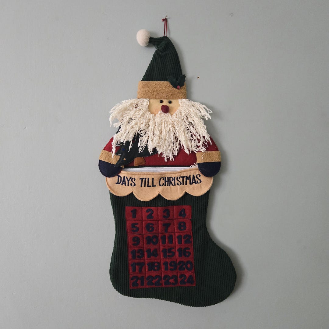 Vintage Santa Claus Advent Calendar & Christmas Stocking in Warm Rustic ...
