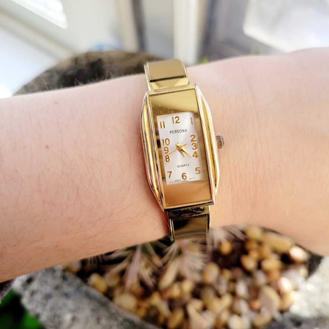 Vintage Gold Persona Quartz Cuff Watch - Etsy