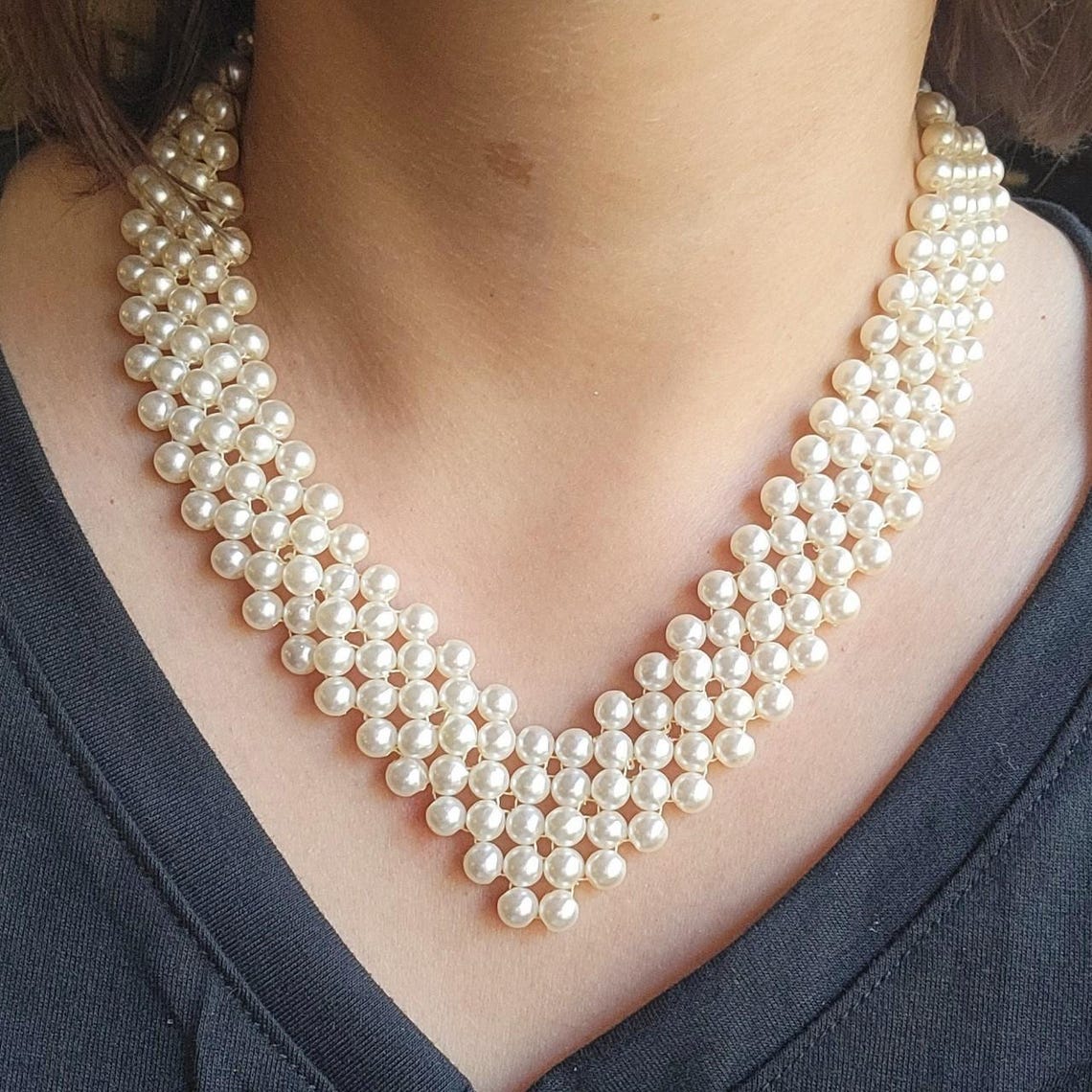 Vintage Faux Pearl V-neck Necklace - Etsy