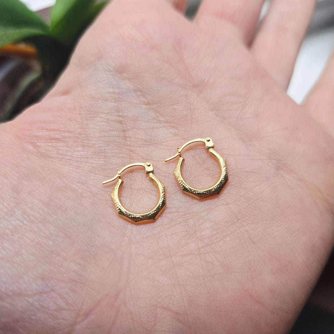 Vintage 9ct 375 Gold Dainty 9K Hoops Small Geometric Square Edge Round ...