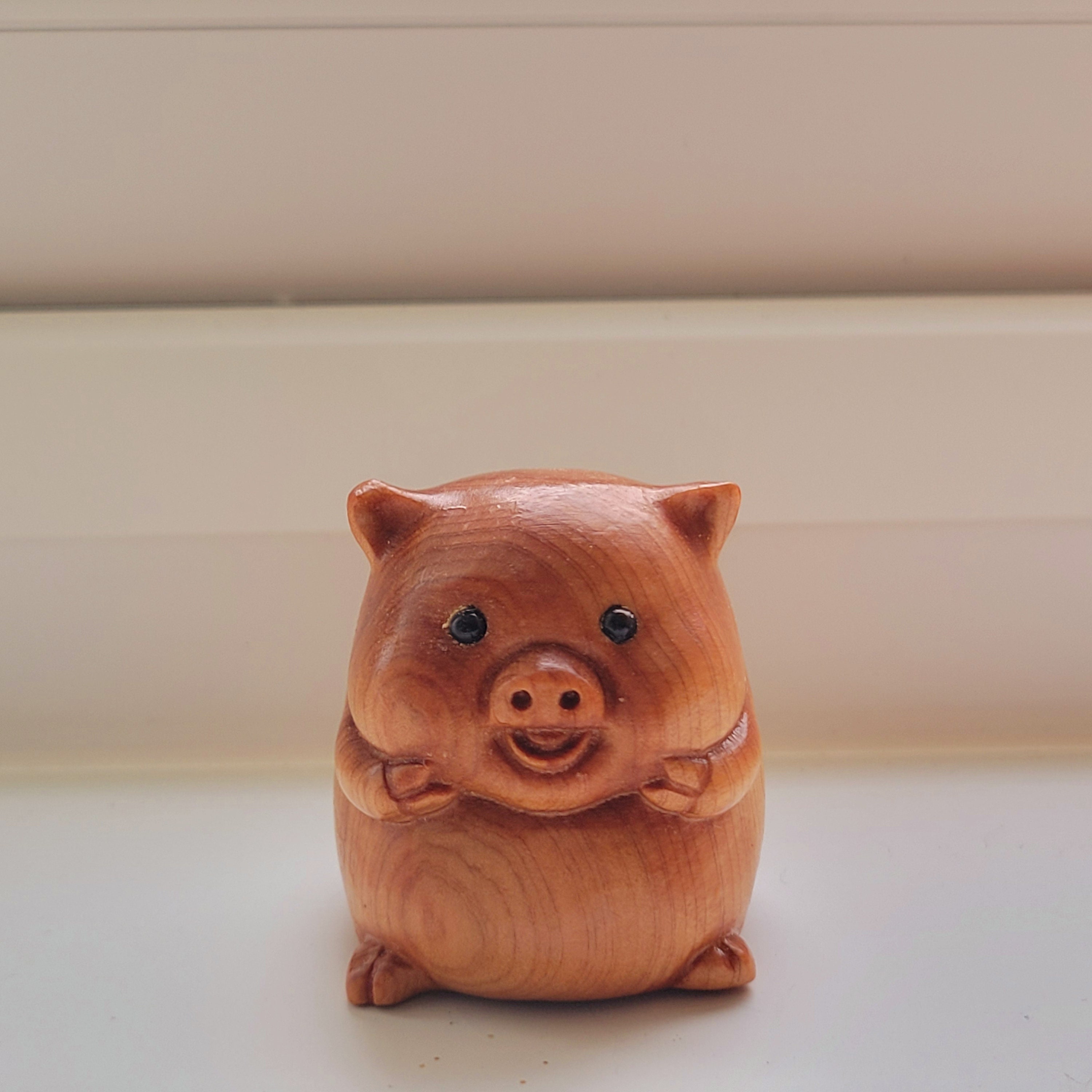 Vintage Wooden Pig Figurine - Etsy