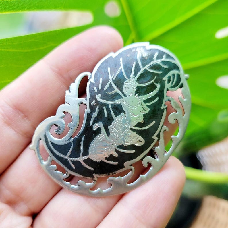 Vintage Old Siam Silver Ornate Boucher Lapel Pin - Etsy
