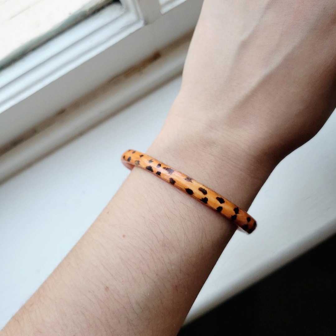 Vintage Leopard Print Wooden Bangle Bracelet - Etsy
