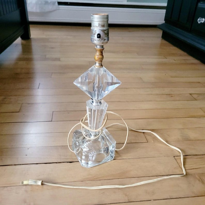 Vintage Glass Crystal Boudoir Lamp - Etsy