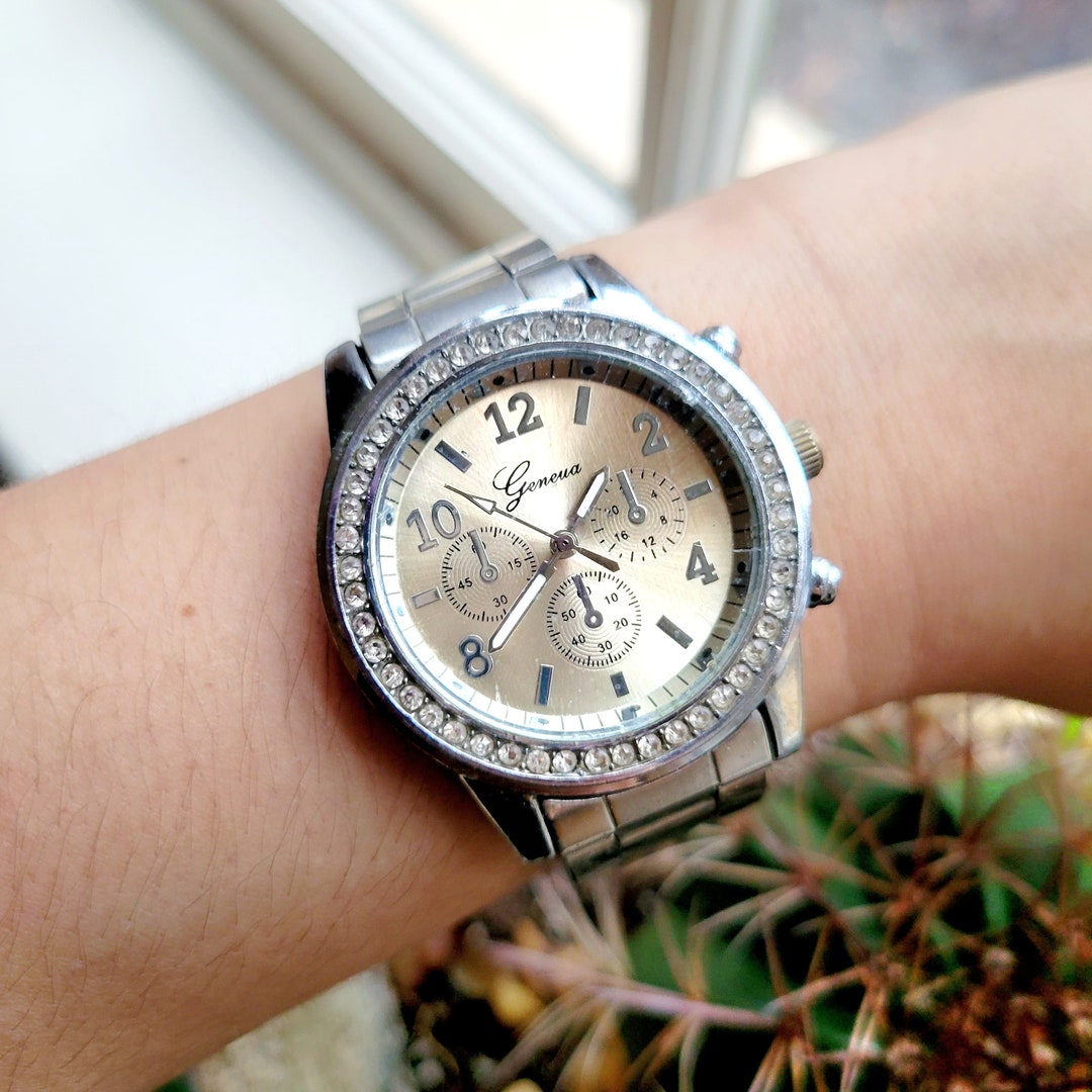 Classic Geneva Rhinestone Black & Rose Gold Watch - Etsy
