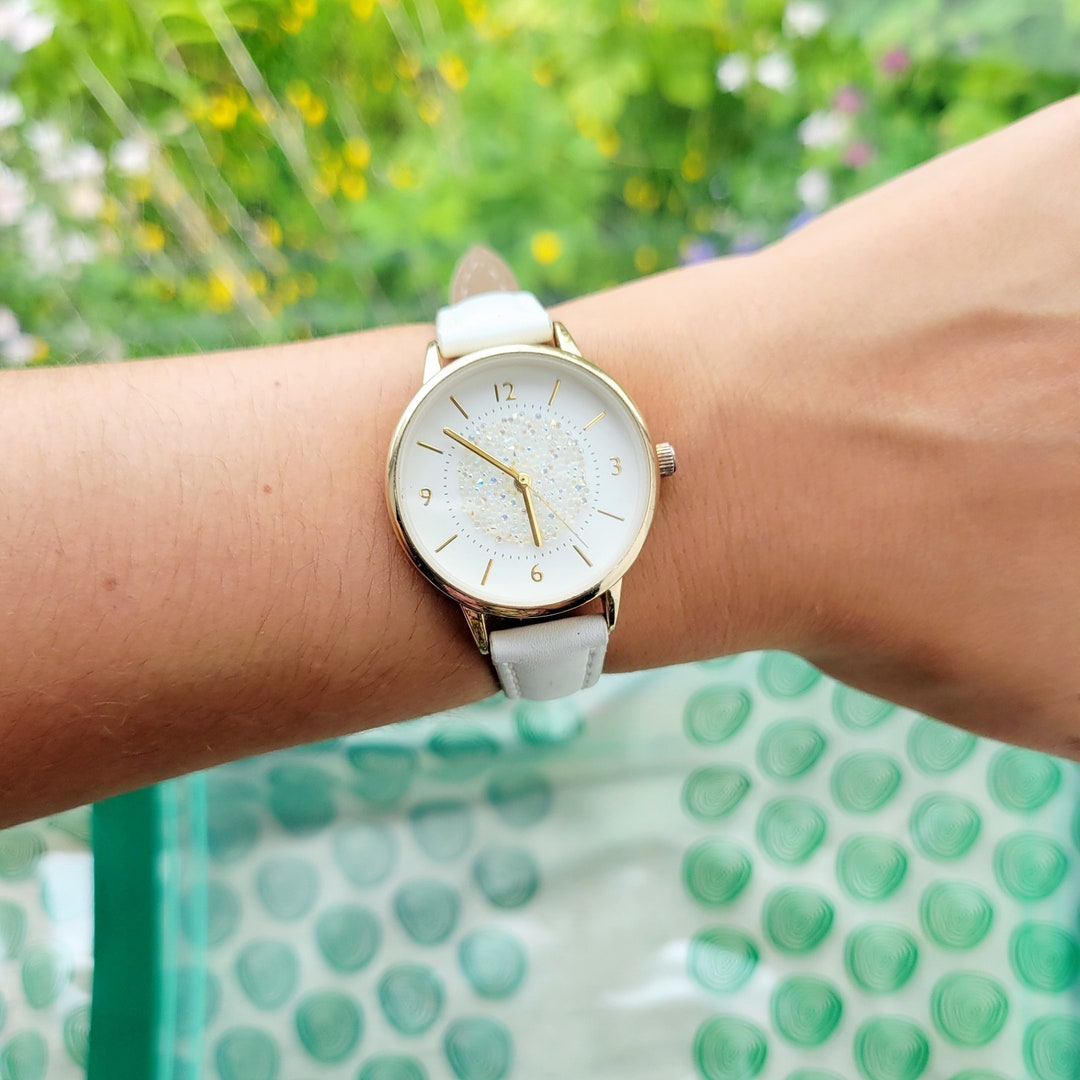 Classic White & Gold Sparkle Watch - Etsy