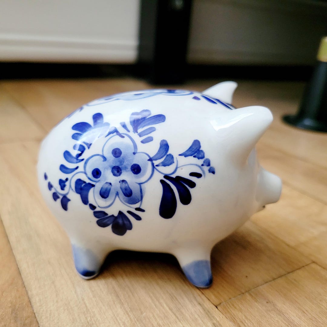 Vintage Handmade Delft Pottery Small Floral & Nautical Ship Dutch Piggy ...