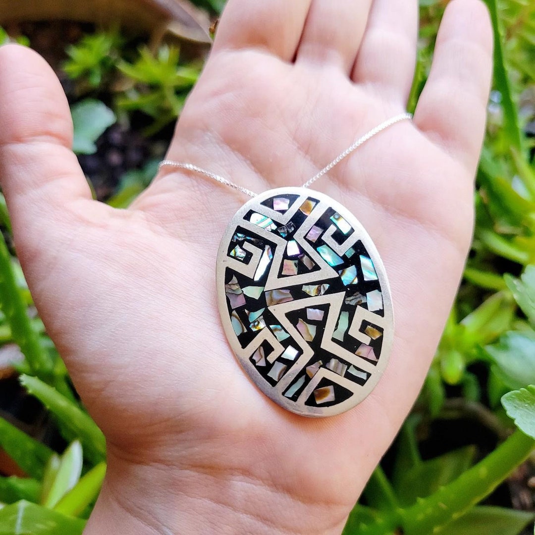 Vintage Mexican Alpaca Abalone Mother of Pearl Necklace & Brooch Pin - Etsy