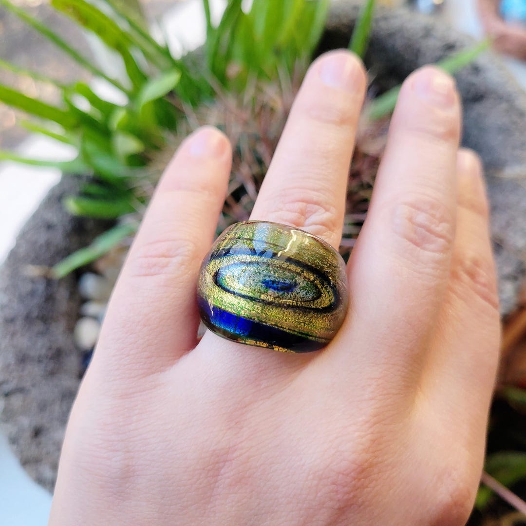 Vintage Green & Blue Glass Boho Bohemian Bubble Ring, Size 7.75 - Etsy