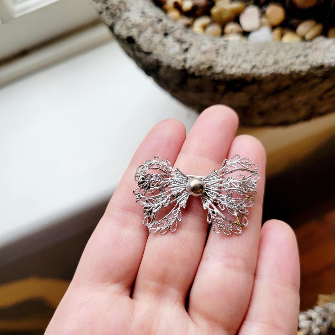 Vintage Dainty Silver Filigree Metalwork Bow Lapel Brooch Pin - Etsy