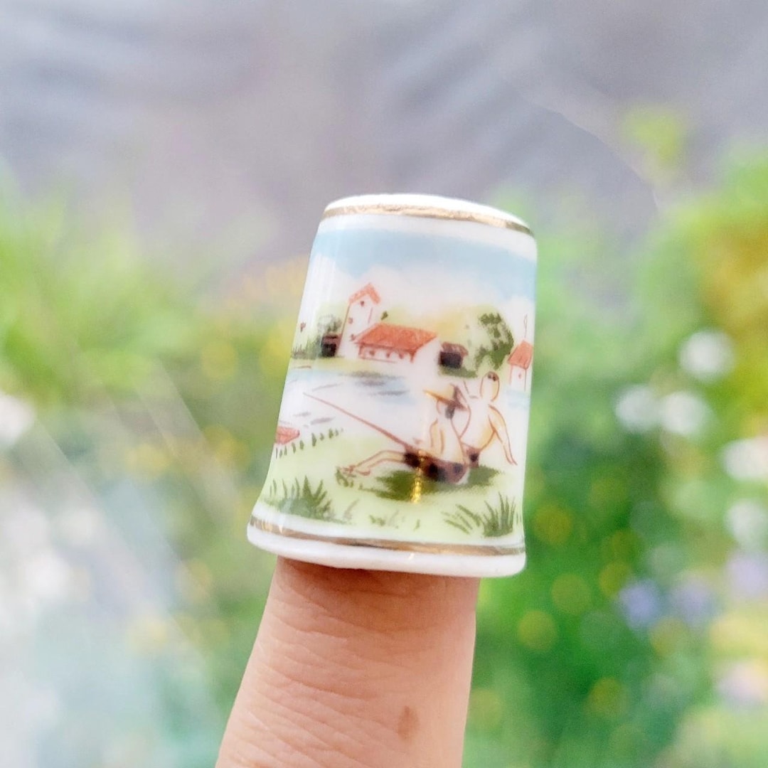 Vintage Farm Fishing Scene Thimble - Etsy