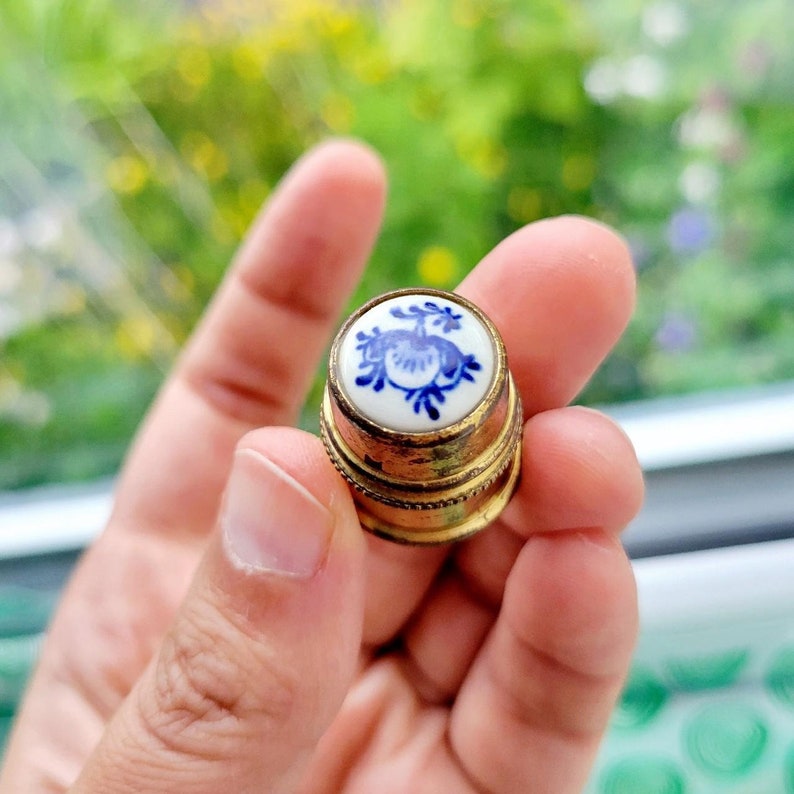 Vintage Ornate Gold & Blue Painted Floral Thimble - Etsy