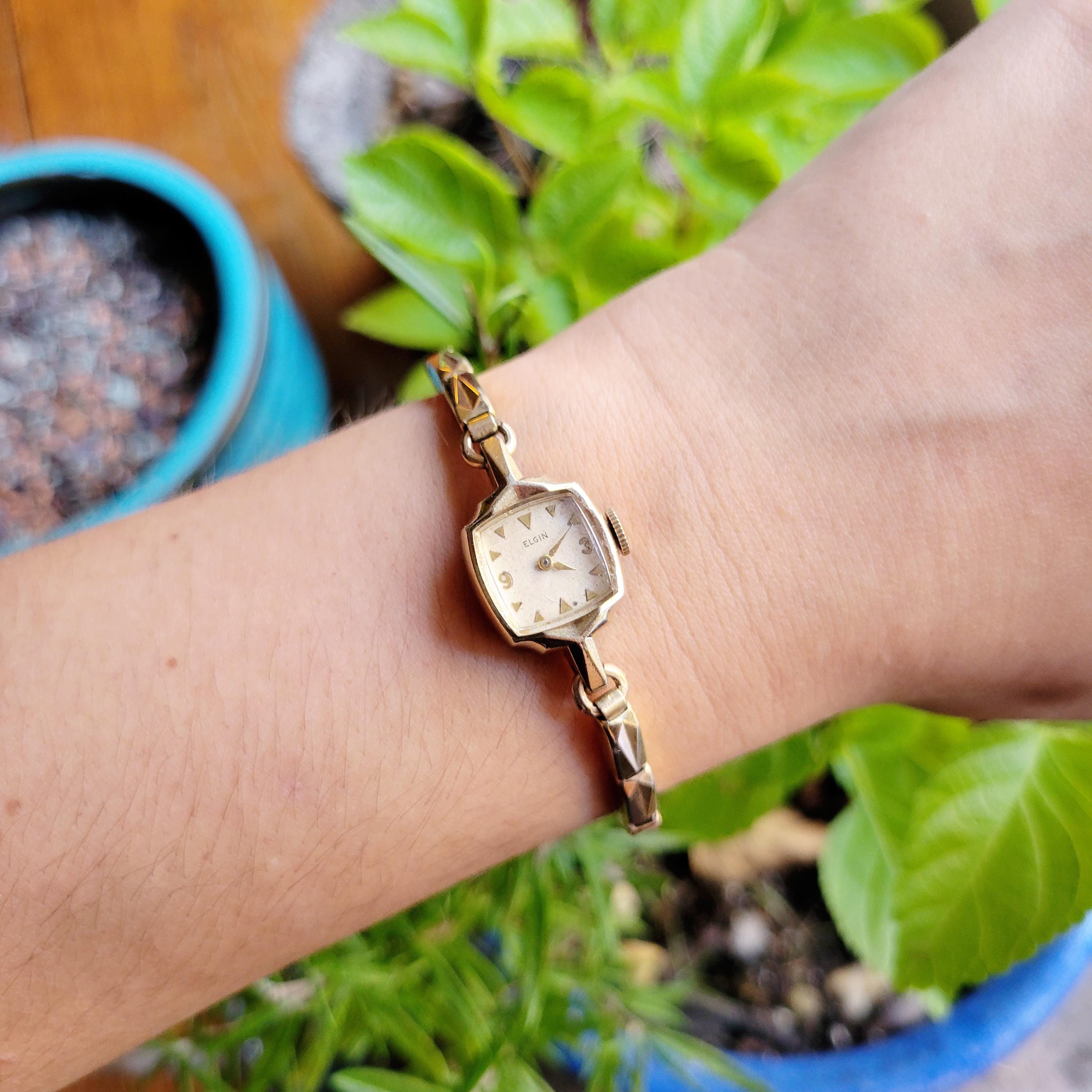 Vintage 10K RGP Elgin Classic Womens Womans Gold Square Analog Dainty ...