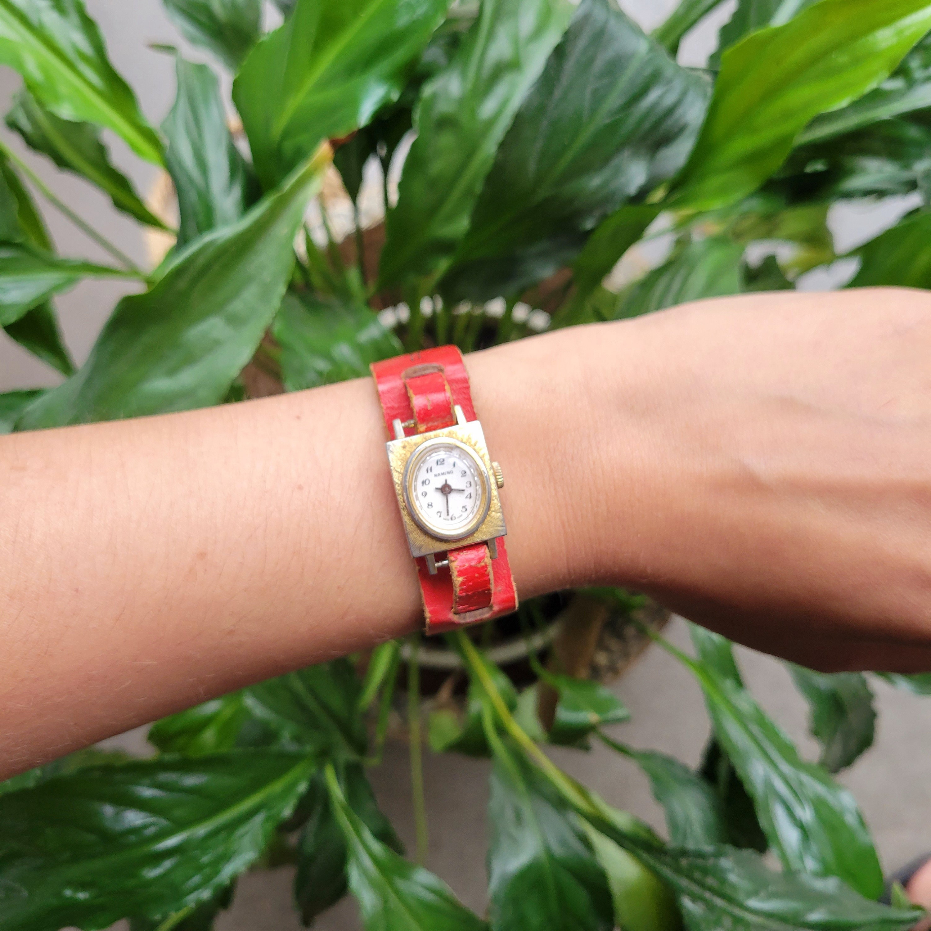 Vintage Swiss Ramino Red Leather Watch - Etsy