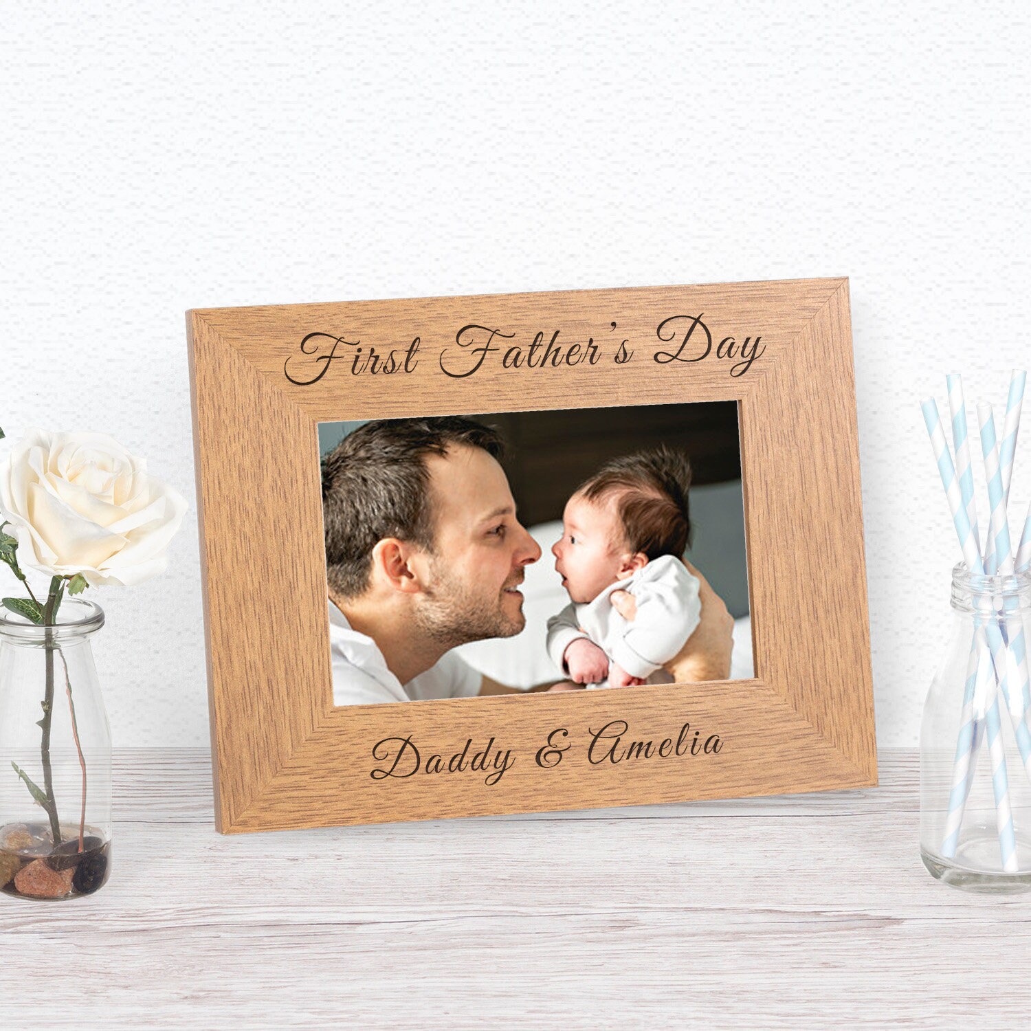 Personalised First Fathers Day Frame, New Daddy Wood Photo Frame, First ...