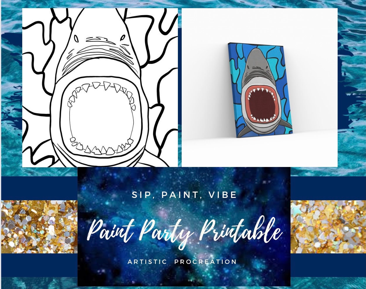 Canvas Printable/ Pre Drawn Outline Canvas DIY Shark / DIY | Etsy